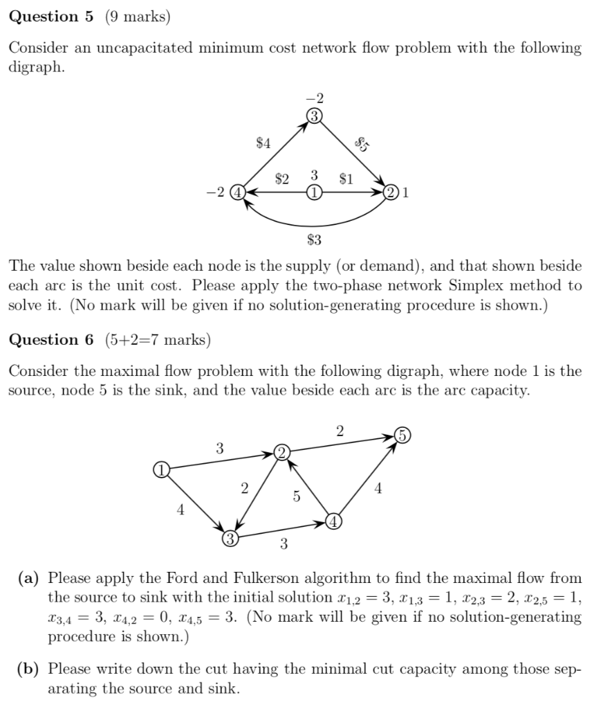 Question 5 (9 marks) Consider an uncapacitated | Chegg.com