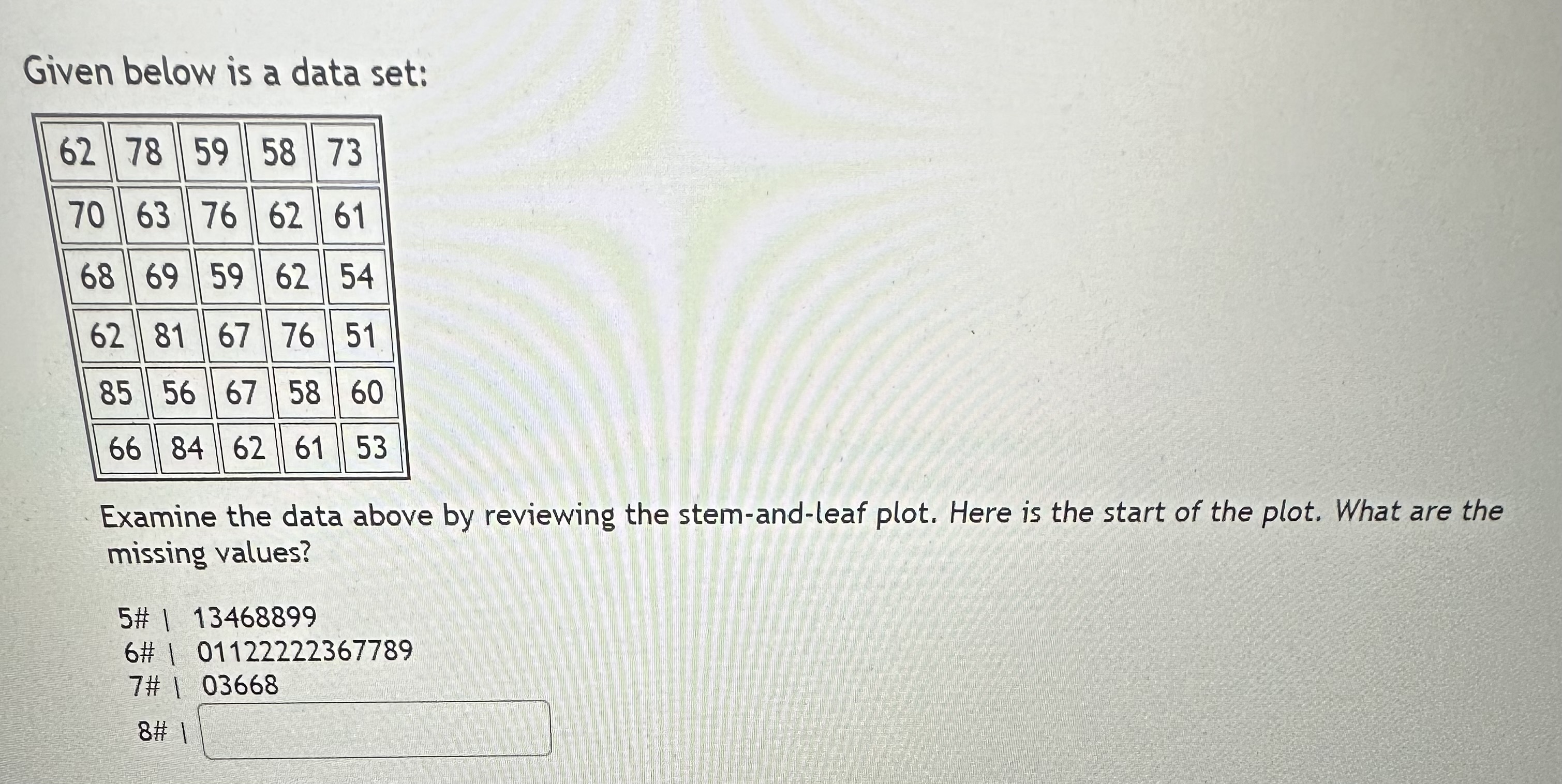 Solved Given below is a data set: Examine the data above by | Chegg.com