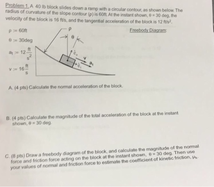 Solved Problem 1 A 40 lb block slides down a ramp with a | Chegg.com