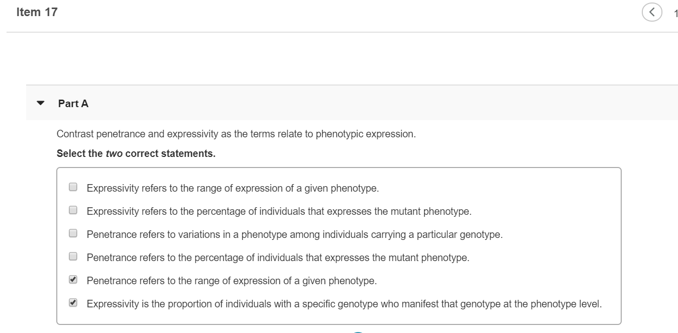 Solved Item 17 Part A Contrast penetrance and expressivity | Chegg.com