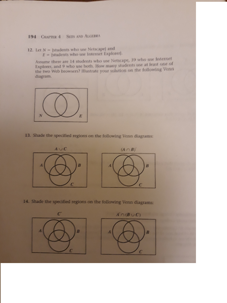 Express The Shaded Region Of The Following Venn Diagram Solv