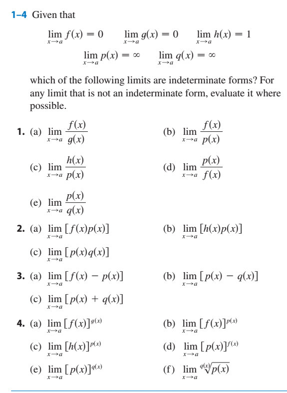 Solved = xa x-a 1-4 Given that lim f(x) = 0 lim g(x) = 0 lim | Chegg.com