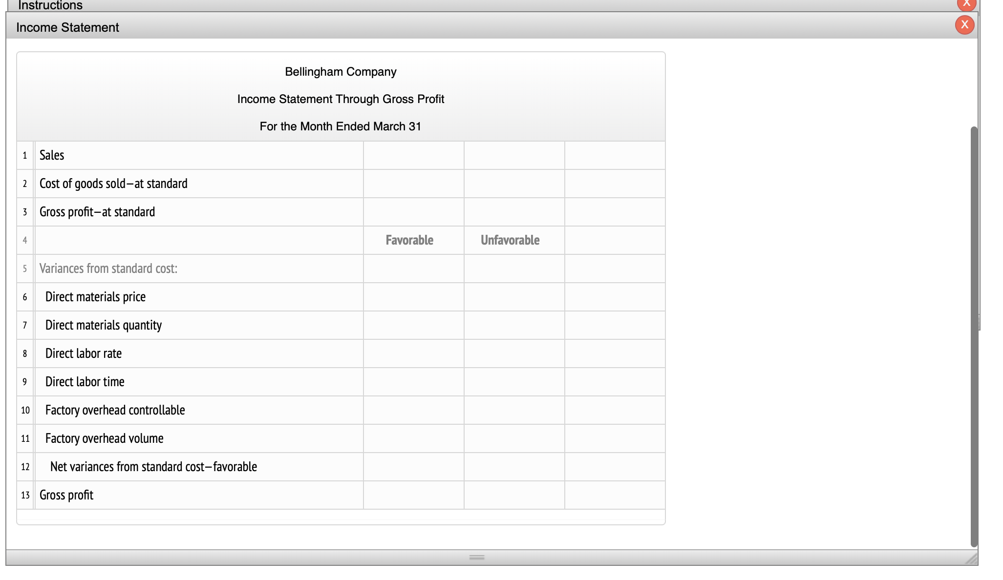 Solved Income statement with variances Instructions | Chegg.com