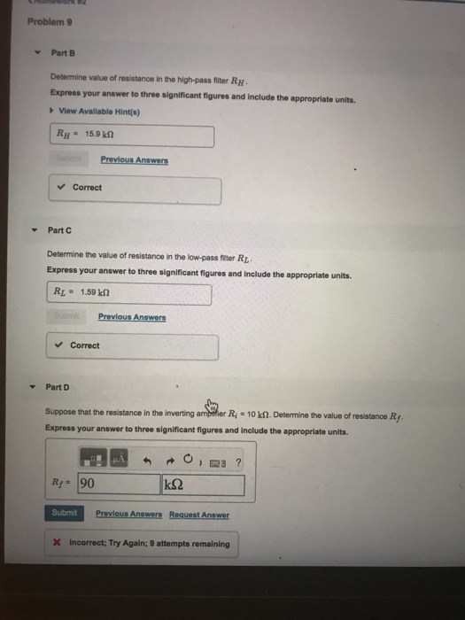 Problem 9 RL RH Previous Answers Correct Part B | Chegg.com