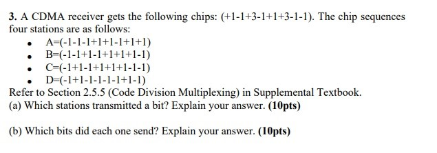 Solved 3. A CDMA receiver gets the following chips: | Chegg.com