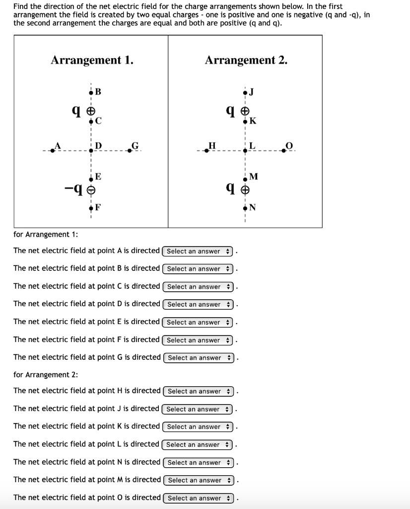 Solved Find the direction of the net electric field for the | Chegg.com