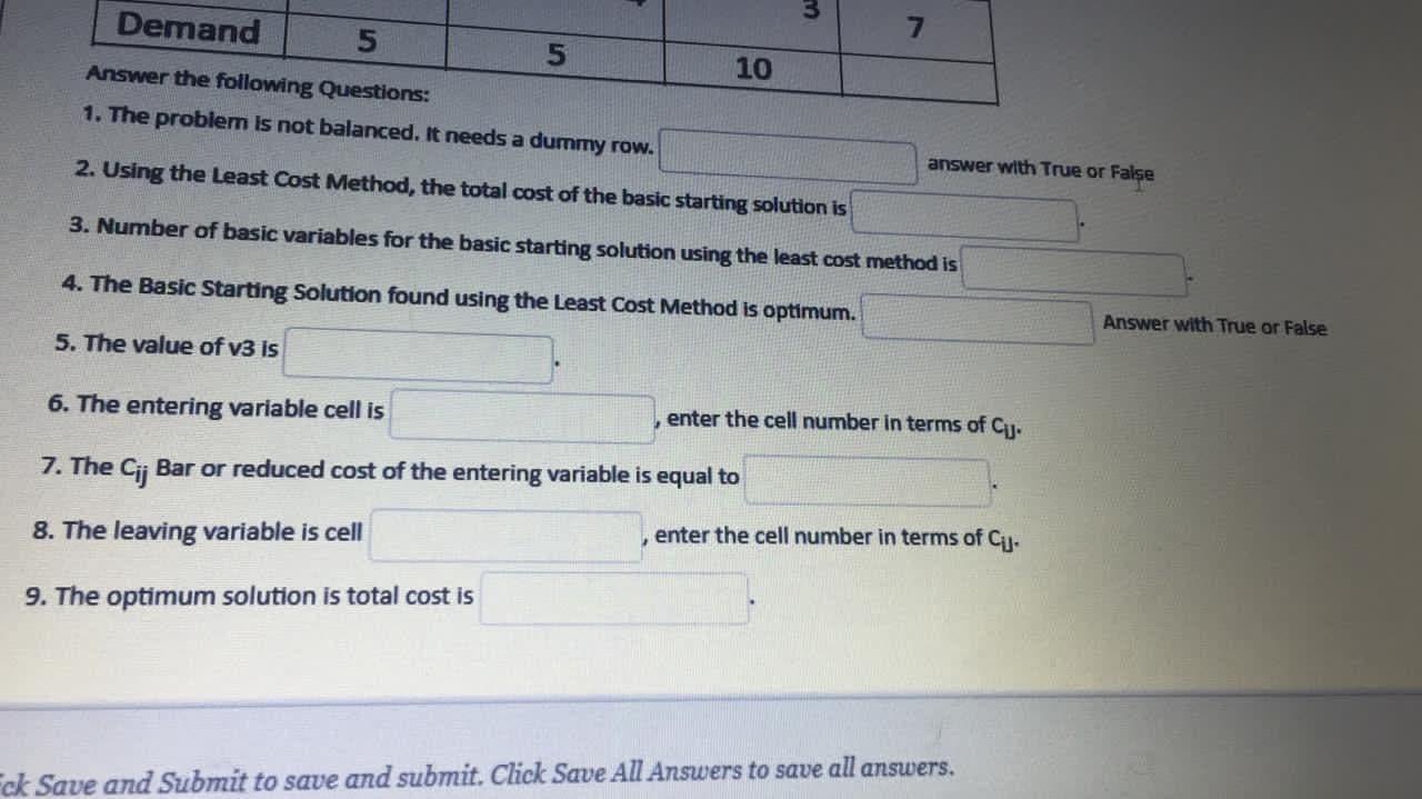Solved QUESTION 1 For the below transportation Problem j 1 2 | Chegg.com