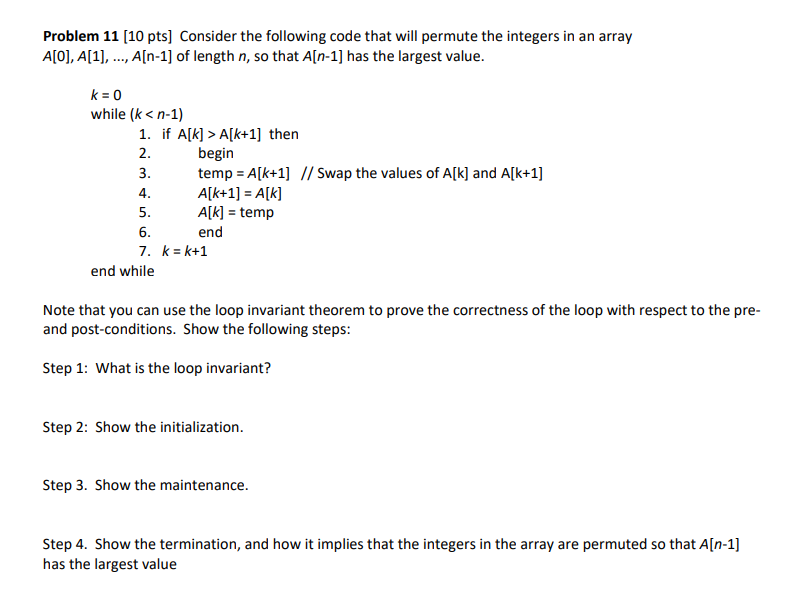 Solved Problem 11 [10 pts] Consider the following code that | Chegg.com