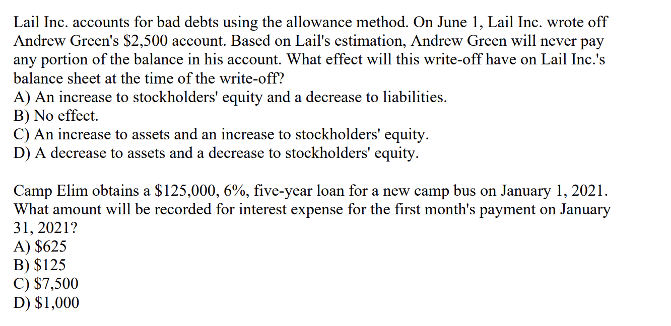 Solved Lail Inc. accounts for bad debts using the allowance | Chegg.com