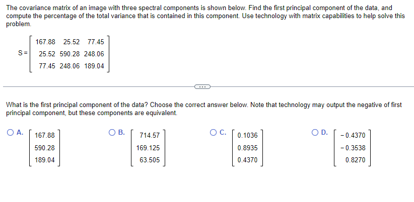 Solved The covariance matrix of an image with three spectral | Chegg.com