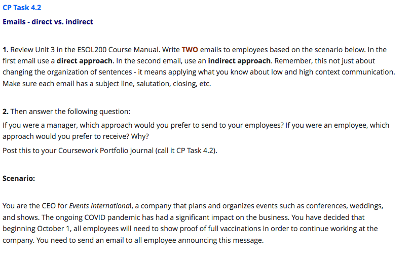 Solved CP Task 4.2 Emails - direct vs. indirect 1. Review | Chegg.com