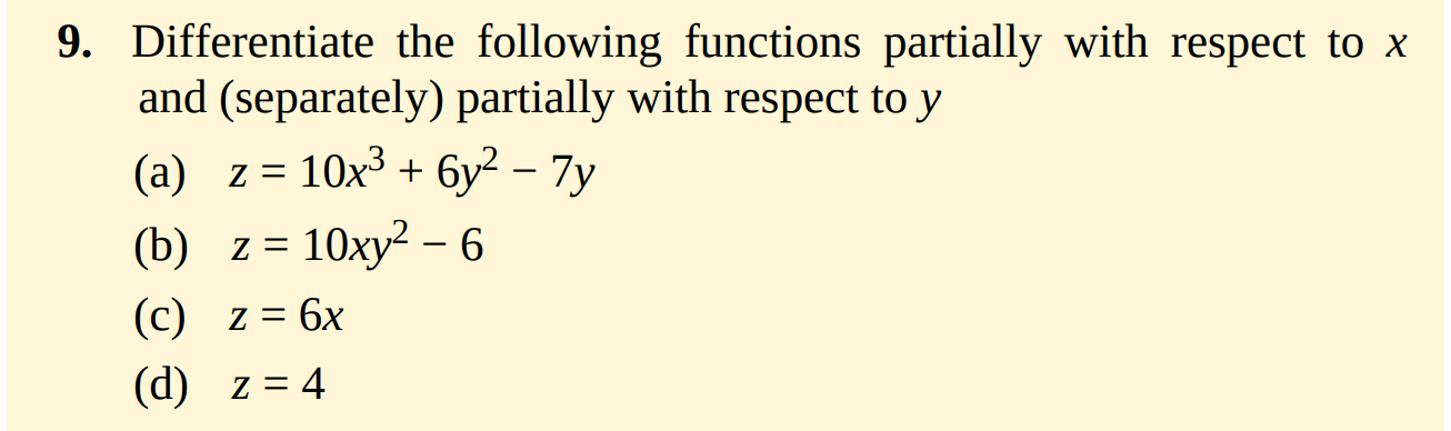 Solved 9. Differentiate the following functions partially | Chegg.com