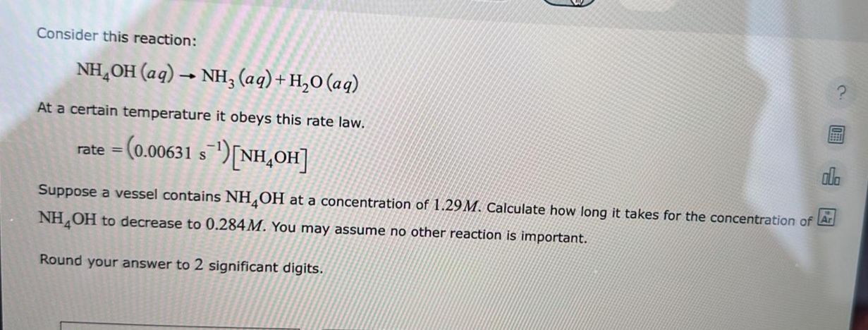 Solved Consider this reaction: NH4OH(aq)→NH3(aq)+H2O(aq) At | Chegg.com