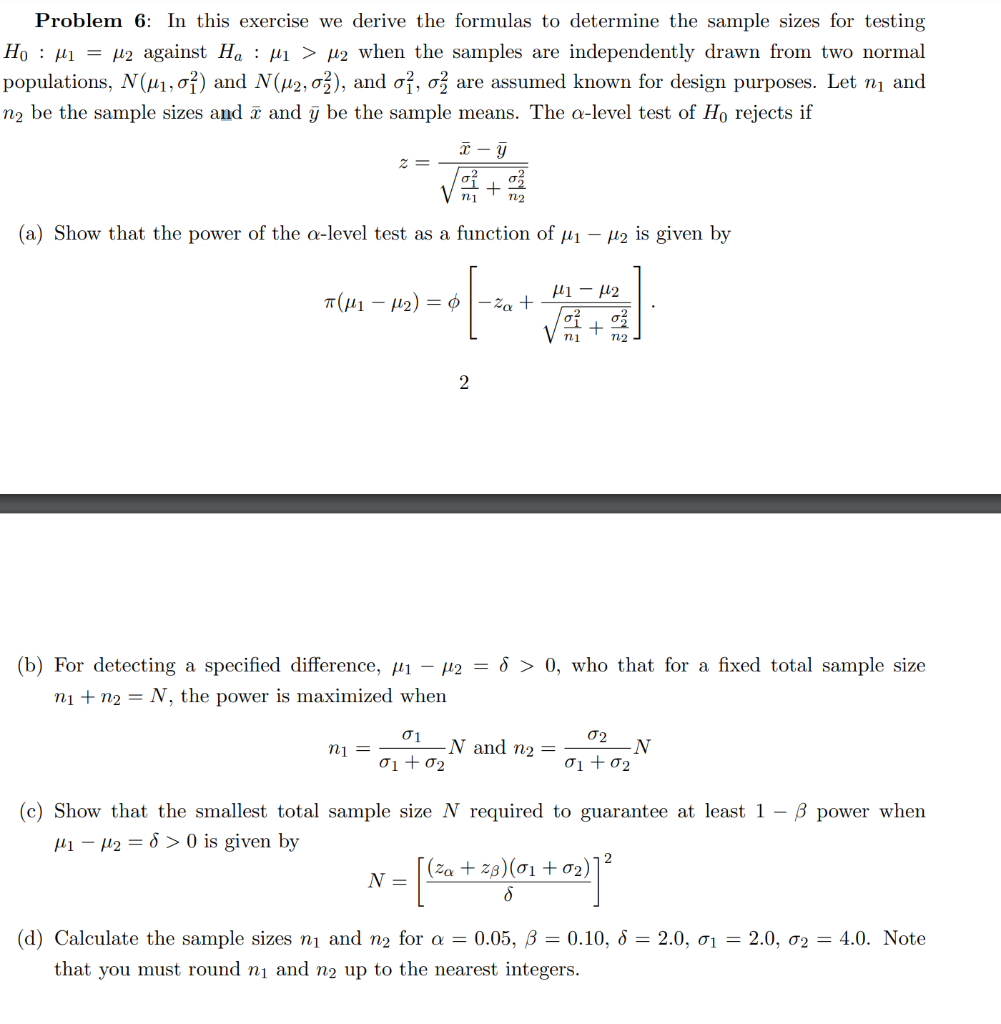 Solved Problem 6: In this exercise we derive the formulas to | Chegg.com