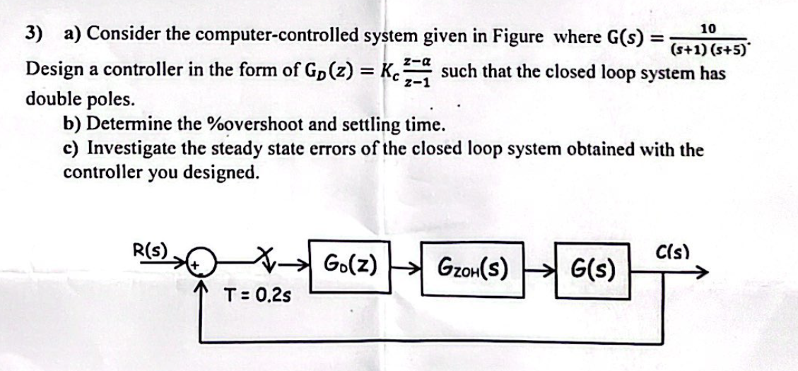 Solved 3) a) Consider the computer-controlled system given | Chegg.com