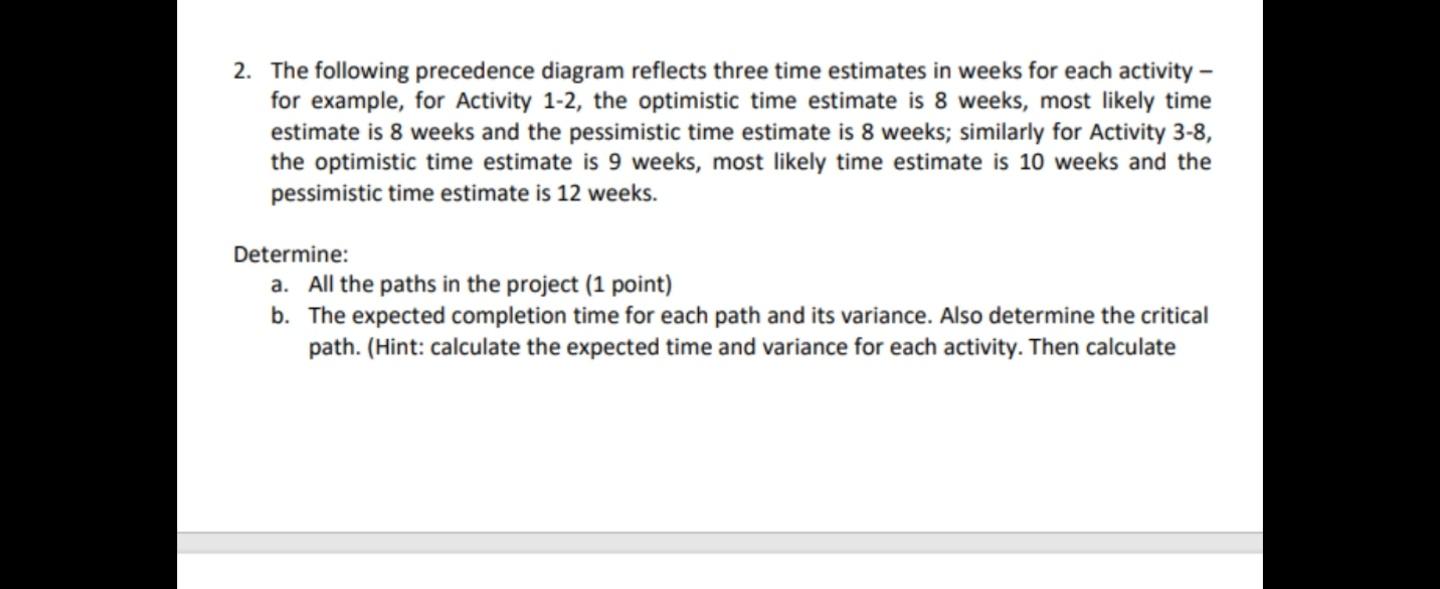 Solved 2. The following precedence diagram reflects three | Chegg.com