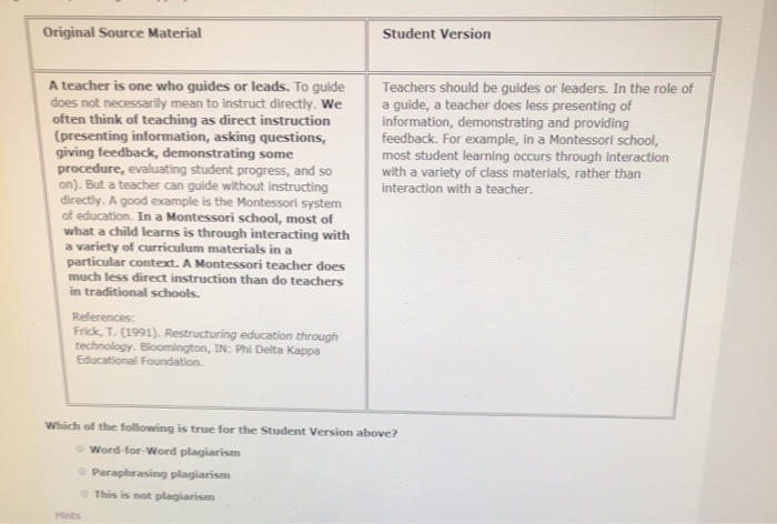 Solved Original Source Material Student Version A teacher is | Chegg.com