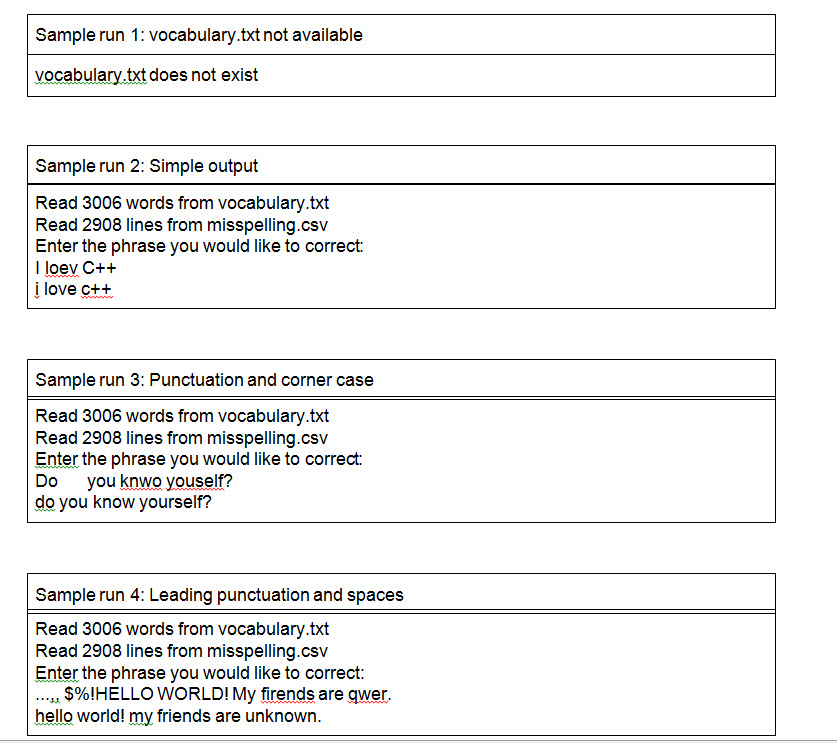 c++ Spellchecker program. How do I run test cases | Chegg.com