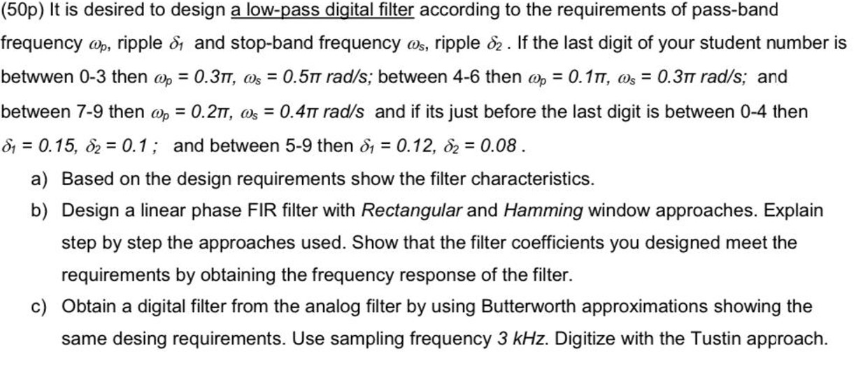 Solved It is desired to design a low-pass digital filter | Chegg.com