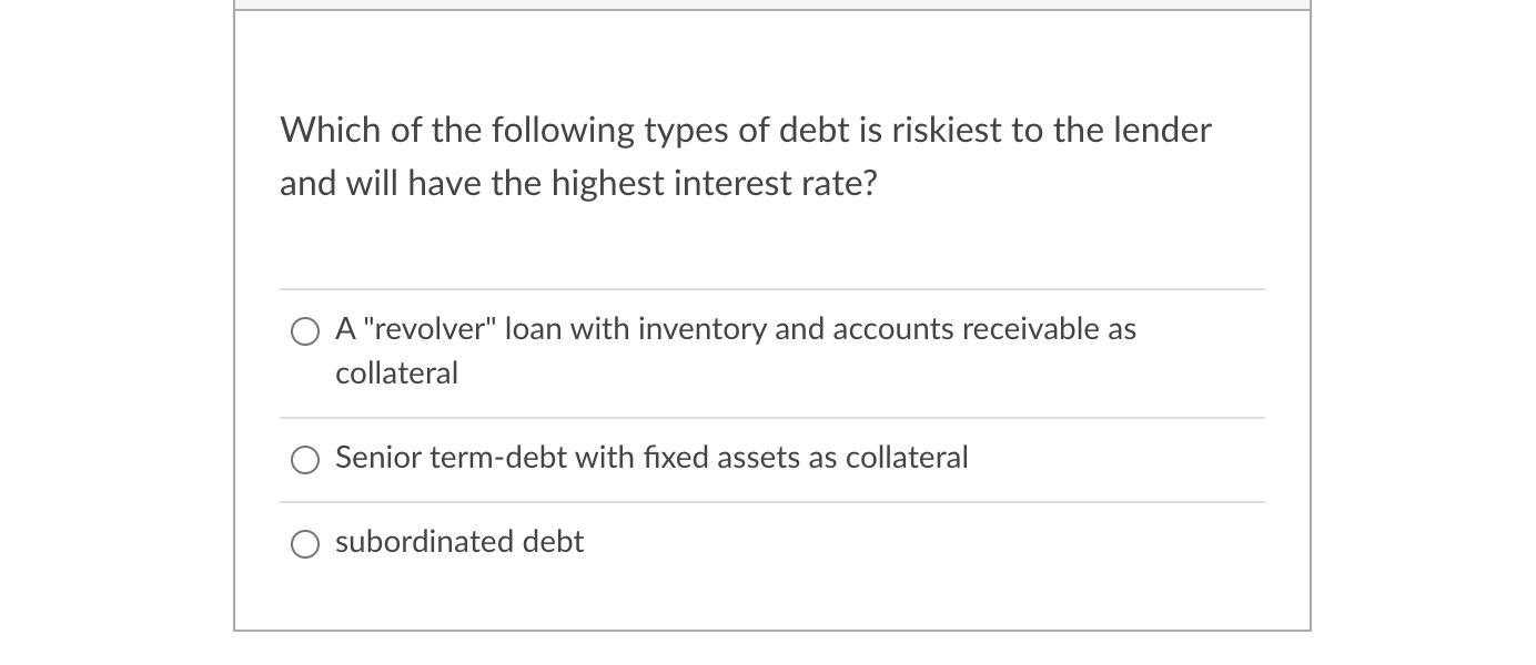 Solved Which of the following types of debt is riskiest to | Chegg.com