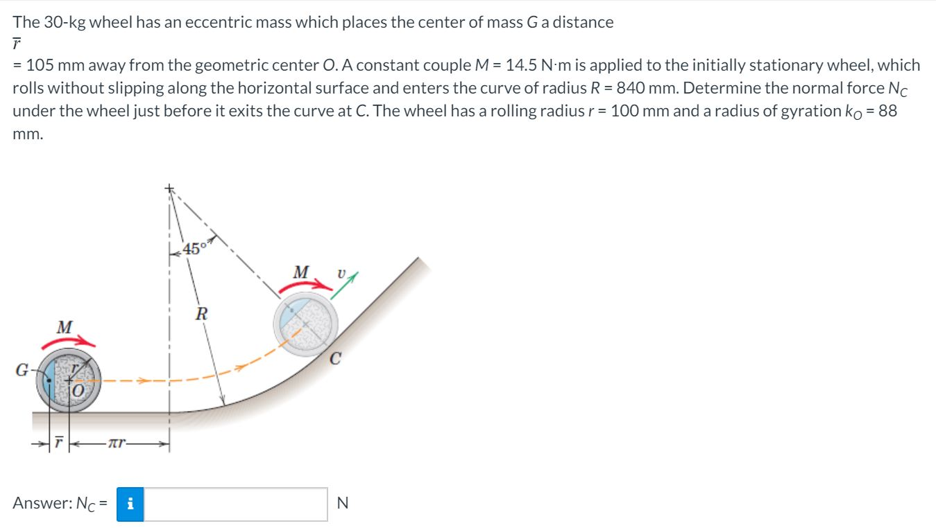 Solved The 30-kg wheel has an eccentric mass which places | Chegg.com
