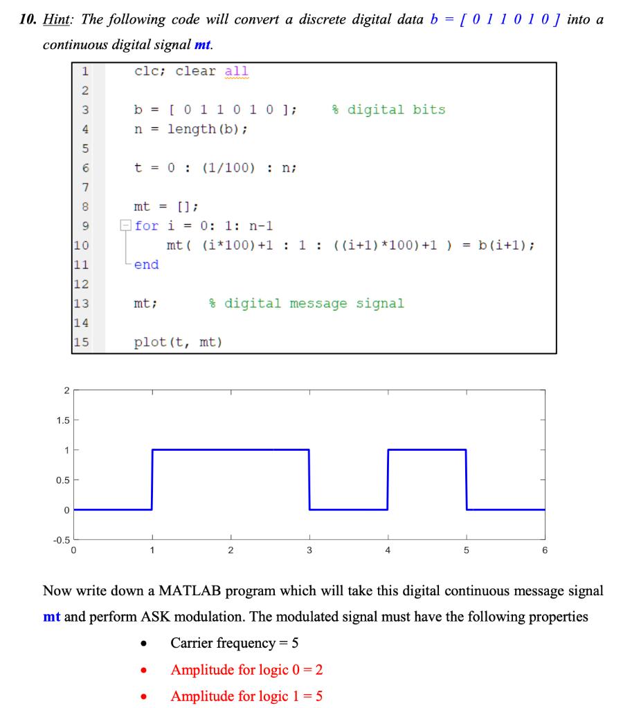 Solved 10. Hint: The following code will convert a discrete | Chegg.com
