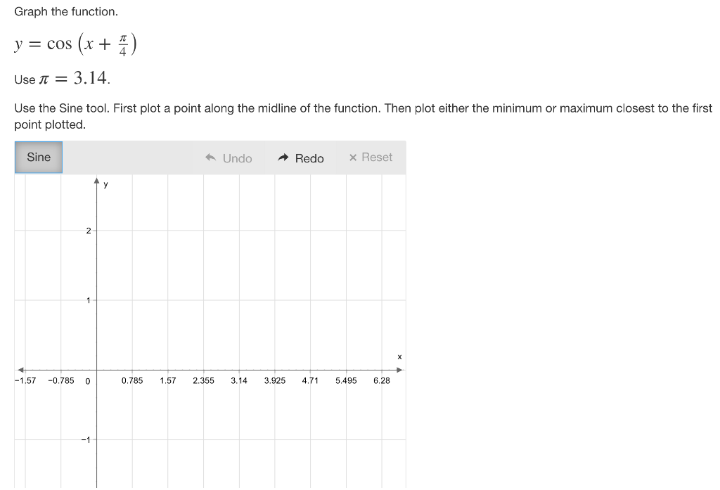 Solved Graph the function. y = cos (x + 1) Use A = 3.14 Use | Chegg.com
