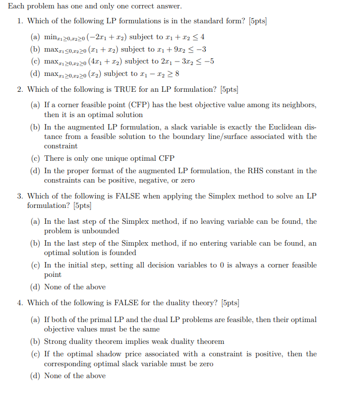 Solved 11 a Each problem has one and only one correct | Chegg.com