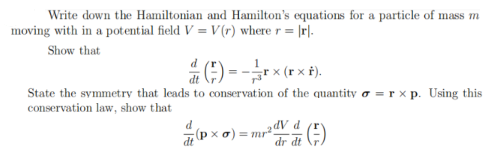 Solved Write down the Hamiltonian and Hamilton's equations | Chegg.com
