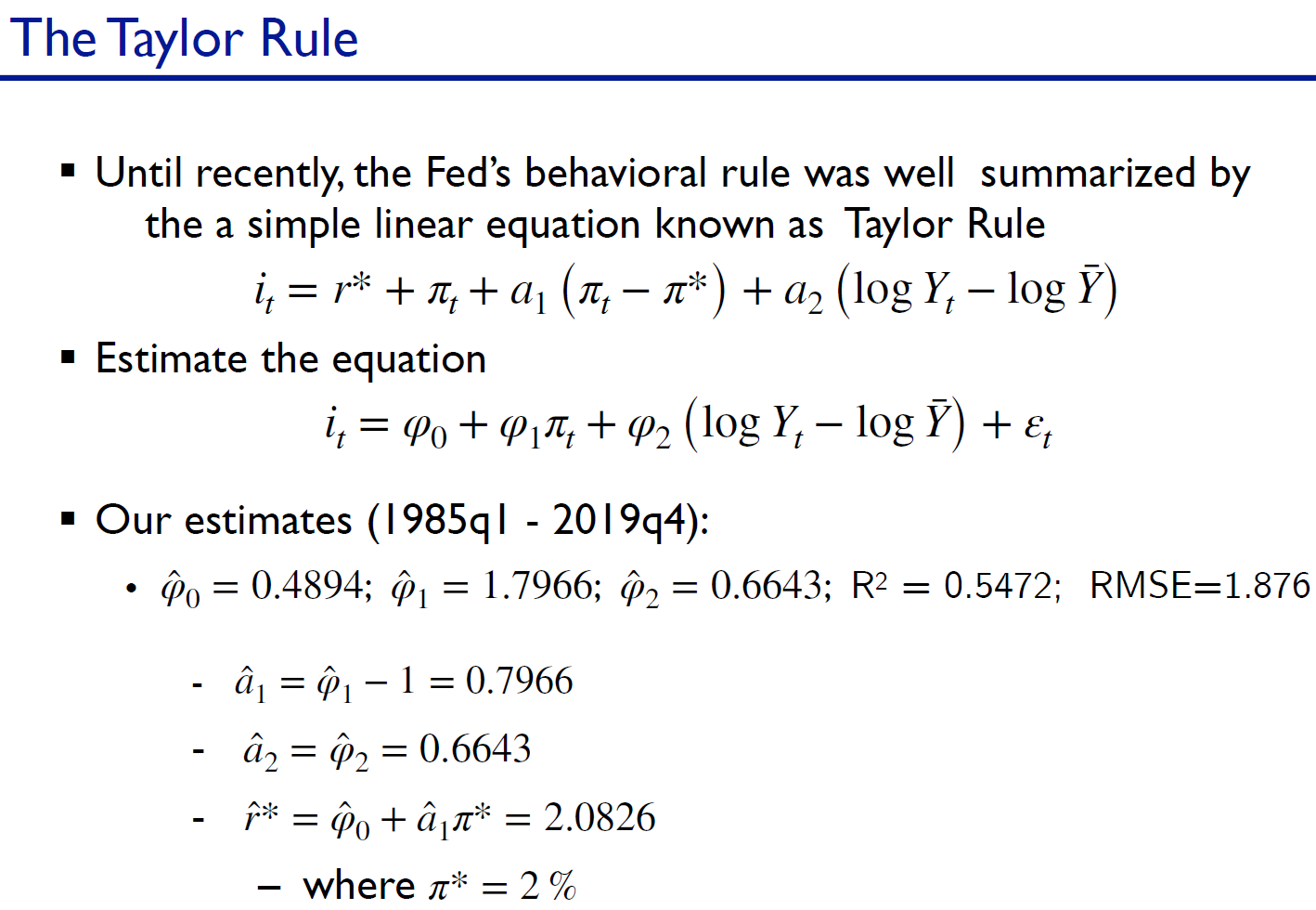 Use the estimation results of the Taylor rule shown | Chegg.com