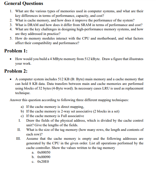 Solved General Questions 1. What are the various types of | Chegg.com