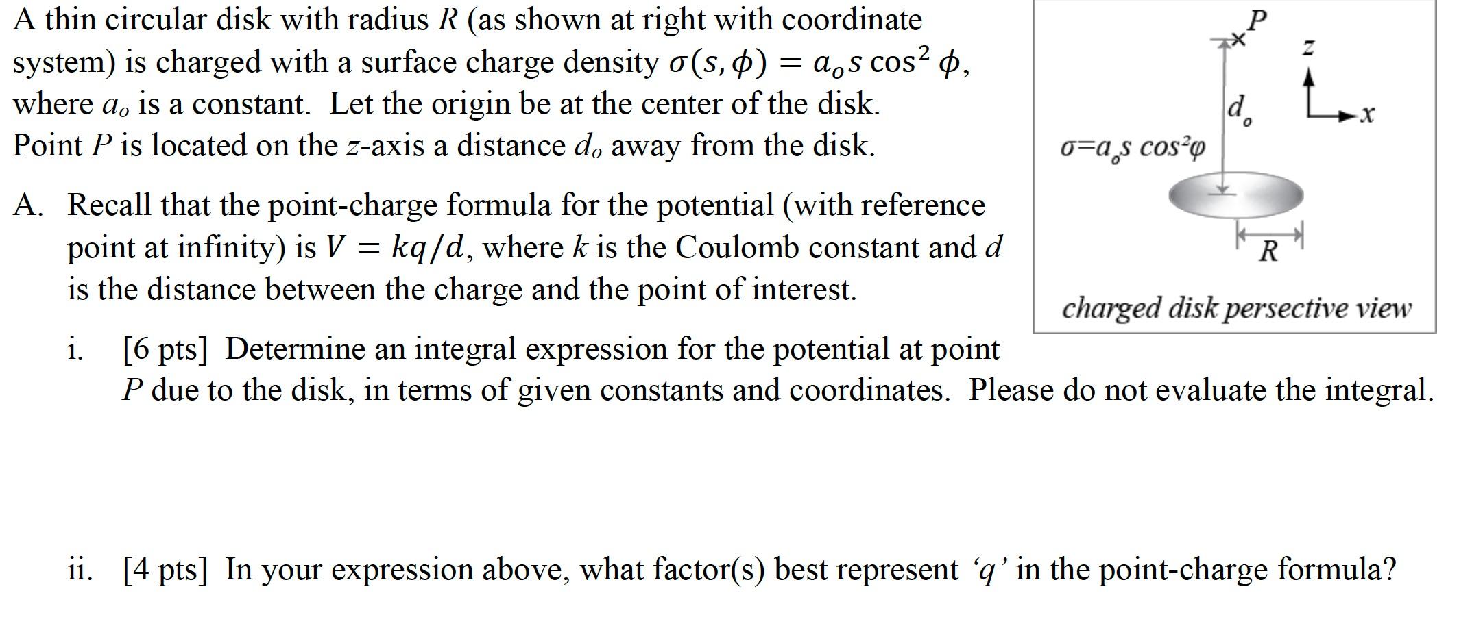 Solved z d A thin circular disk with radius R (as shown at | Chegg.com