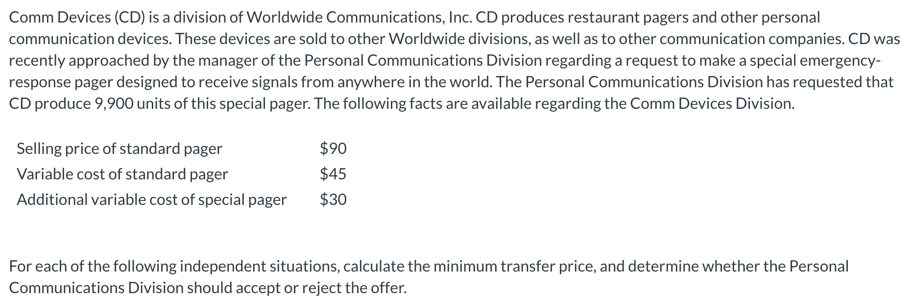 Solved Comm Devices (CD) is a division of Worldwide | Chegg.com
