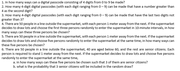 Solved 1. In how many ways can a digital passcode consisting | Chegg.com
