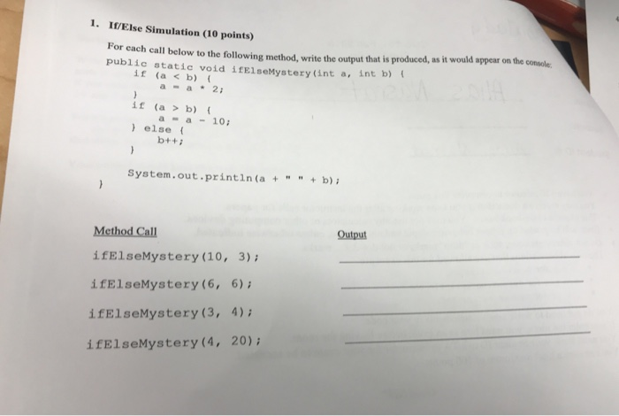 Solved 1. If/Else Simulation (10 points) For each call below | Chegg.com