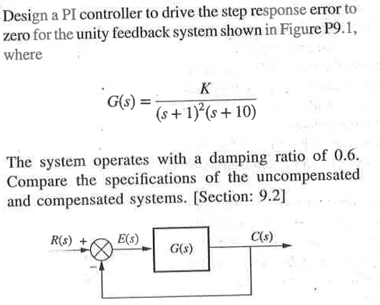 Solved Design a PI controller to drive the step response | Chegg.com