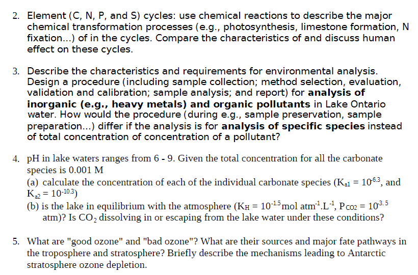 Solved 2. Element ( C,N,P, and S) cycles: use chemical | Chegg.com