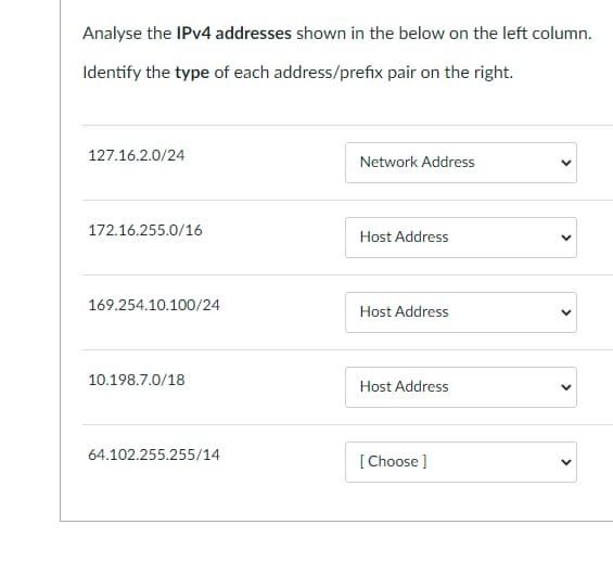 Solved please match the following address from one from | Chegg.com