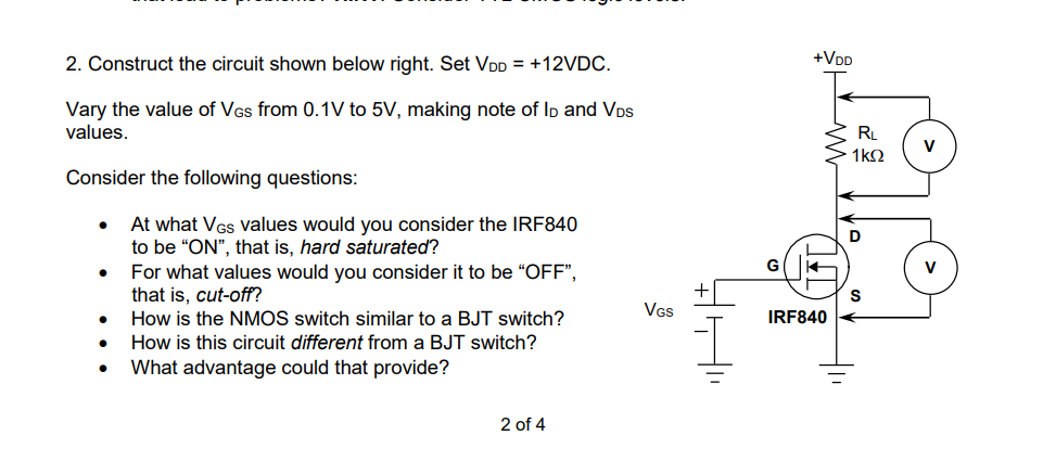 Solved 2. Construct the circuit shown below right. Set | Chegg.com