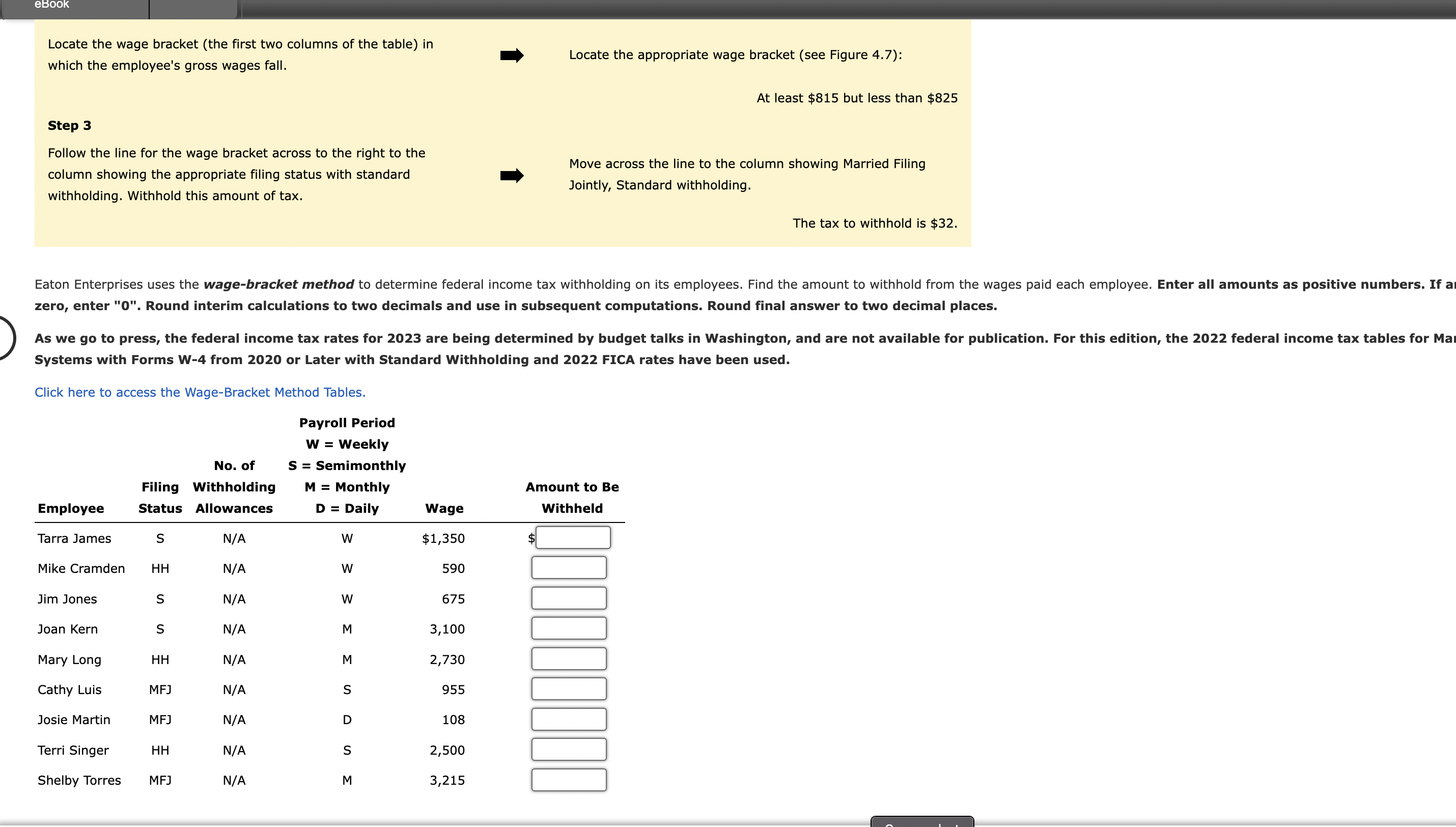 eBook Locate the wage bracket (the first two columns | Chegg.com