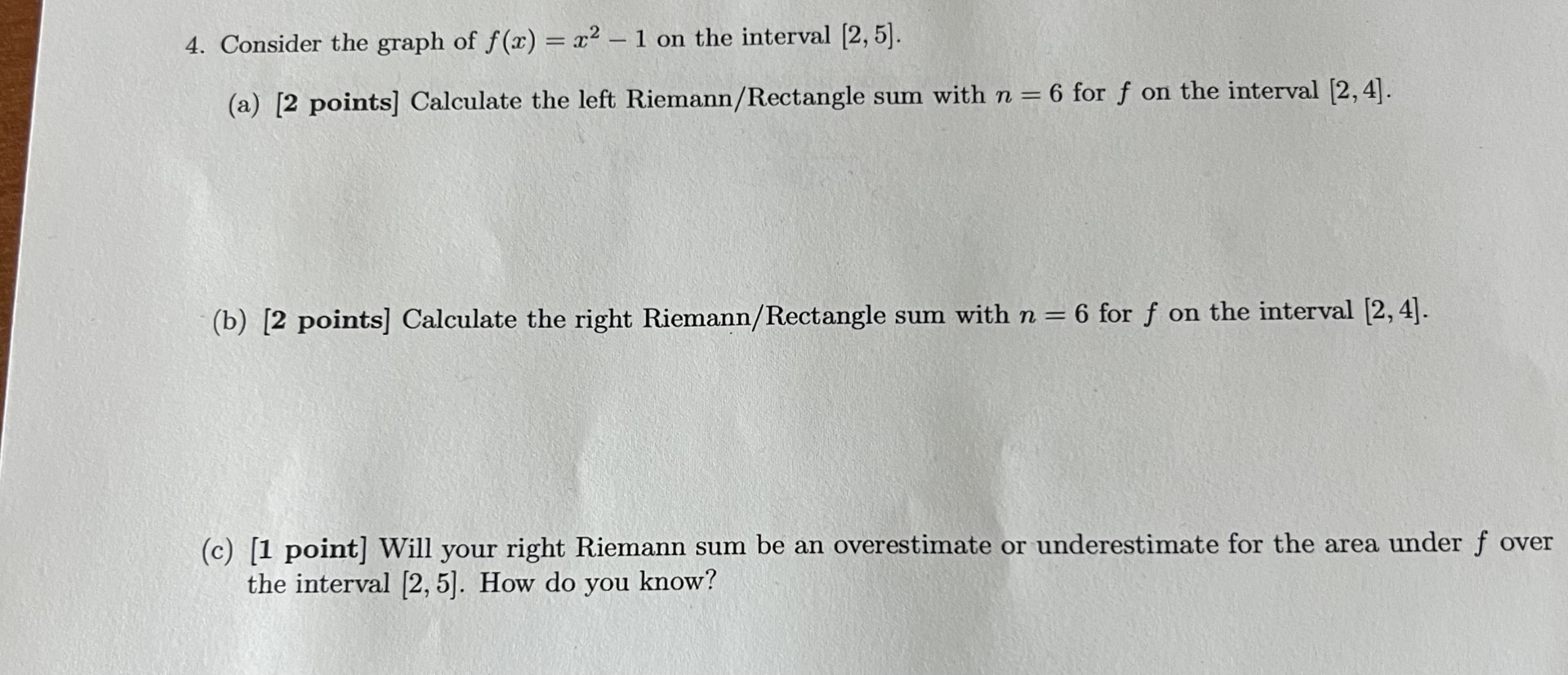 Solved 4. Consider the graph of f(x)=x2−1 on the interval | Chegg.com
