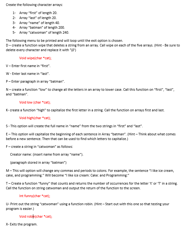 Solved Create the following character arrays: 1- Array | Chegg.com