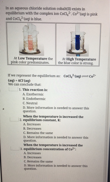 Solved In an aqueous chloride solution cobalt (ID exists in | Chegg.com