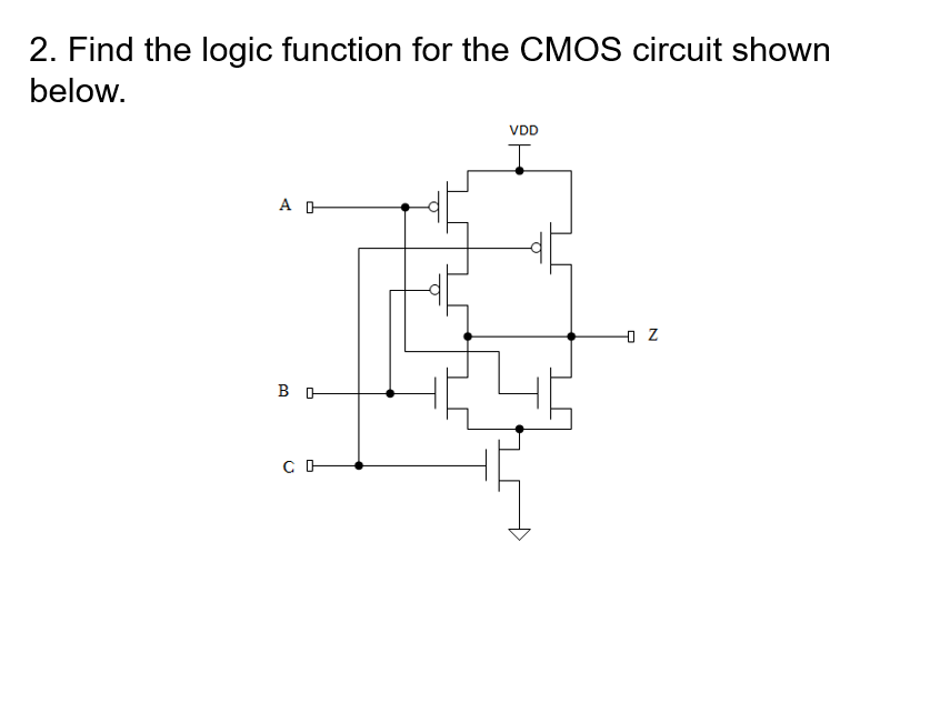 Solved 2. Find the logic function for the CMOS circuit shown | Chegg.com