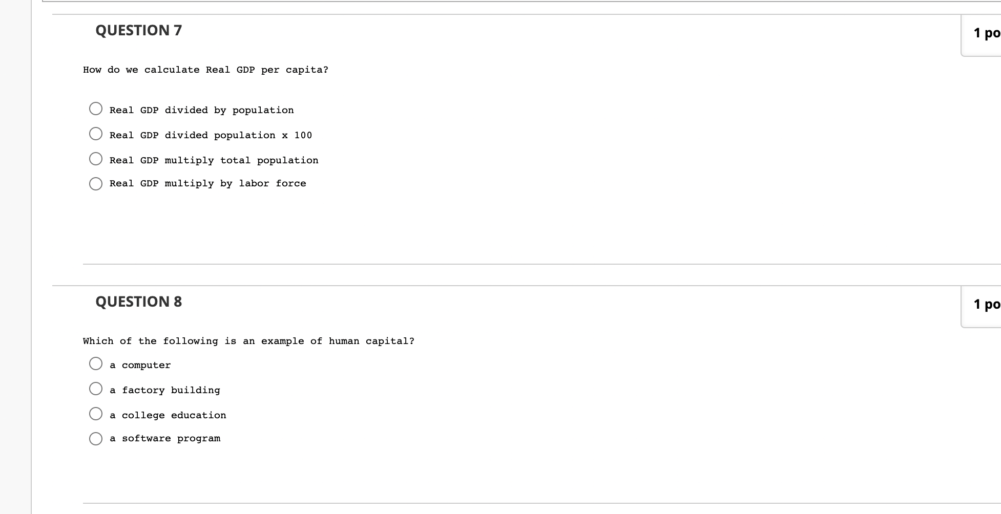 Solved QUESTION 7 1 po How do we calculate Real GDP per | Chegg.com