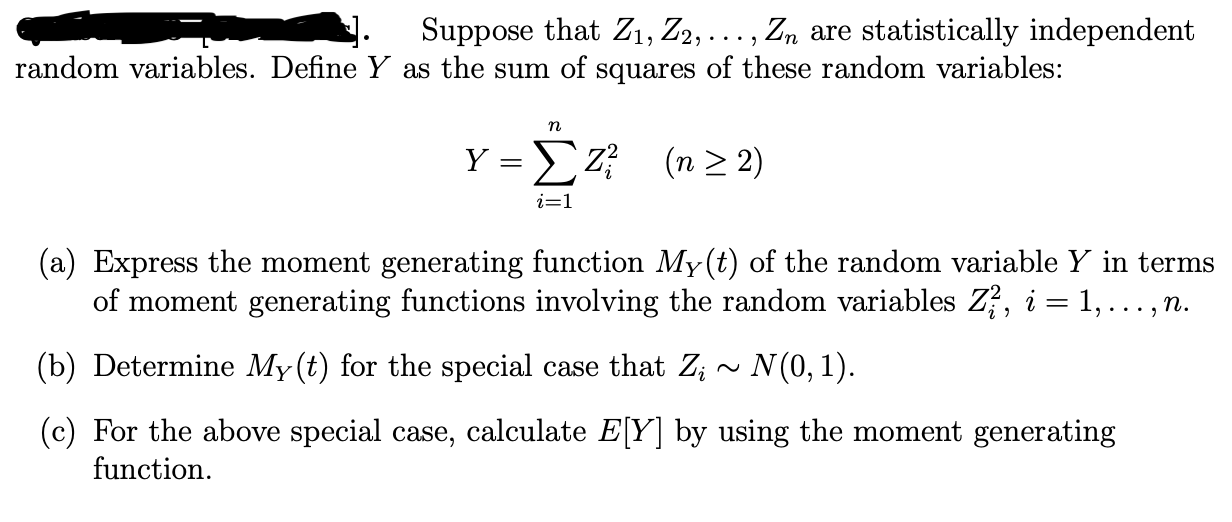 Solved Random Variables Define Y As The Sum Of Squares Of 3293