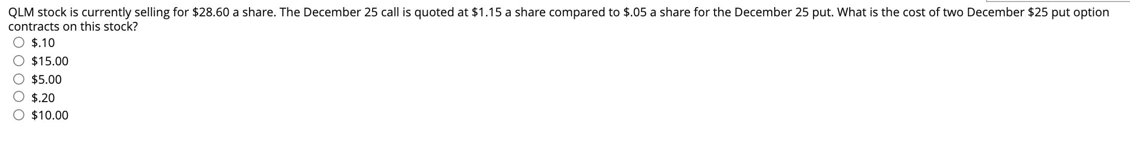 Solved QLM stock is currently selling for $28.60 a share. | Chegg.com