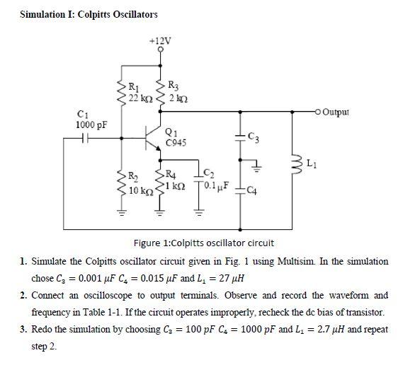 Solved Simulation I: Colpitts Oscillators +12V R3 22 23 212 | Chegg.com