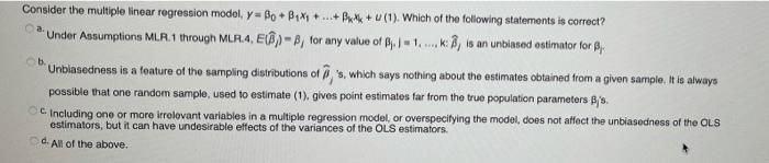 Solved Consider the multiple linear regression model, y = Bo | Chegg.com