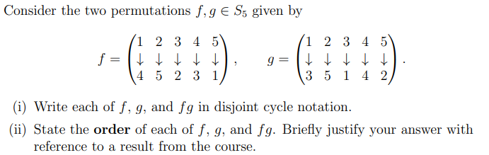 Consider the two permutations f,ginS5 ﻿given | Chegg.com